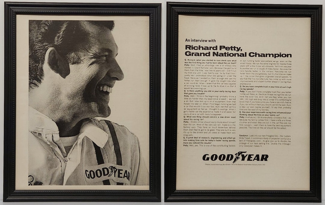 Framed 60's Vintage Goodyear Ads 1968 Richard Petty Interview Plymouth ...