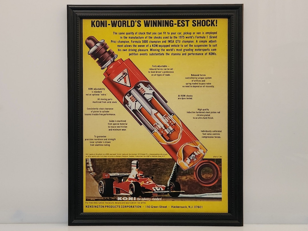 Framed Vintage 70's Koni Ad 1975 Ferrari Grand Prix Race Car Niki Lauda ...