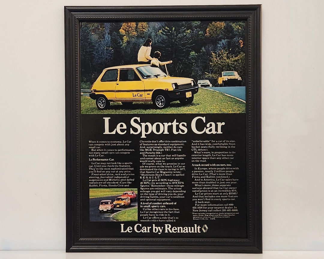 Framed 70's Vintage Car Ad 1978 Renault Le Car 5 Retro Advertisement ...