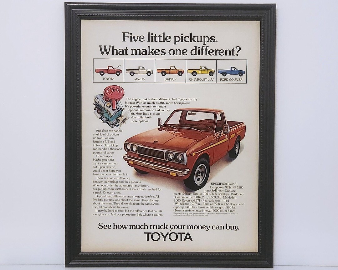 Framed Vintage 70's Car Ad Toyota Pickup Truck 1973 Hilux Classic ...