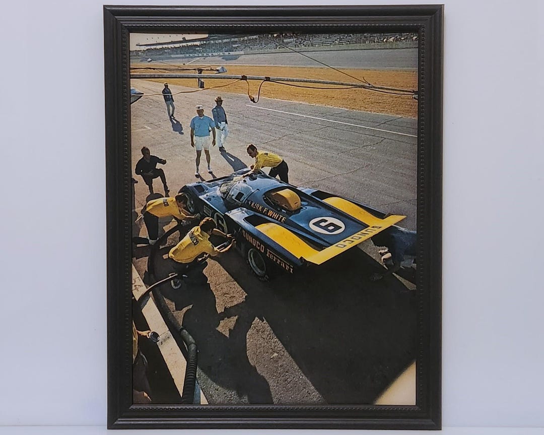 Framed 70's Vintage SUNOCO Ad 1971 Ferrari 512M Roger Penske Le Mans ...