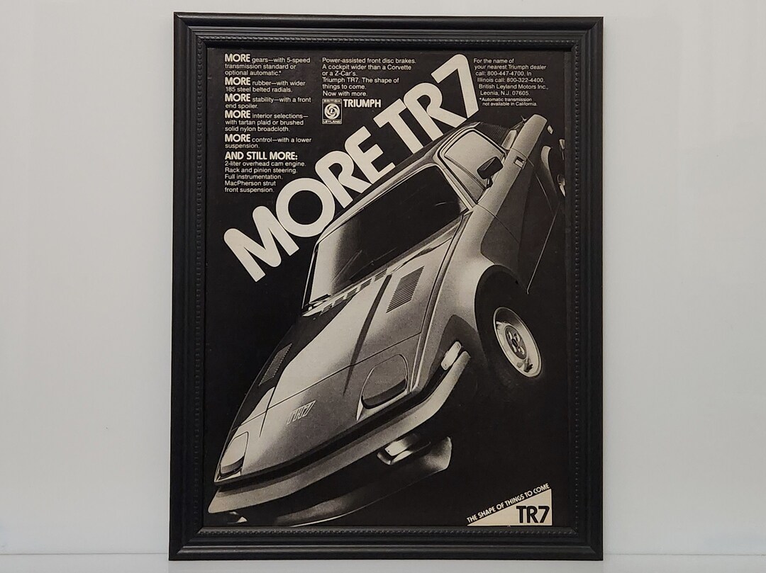 Framed Vintage 70's Sports Car Ad 1977 Triumph TR7 Classic B&W ...