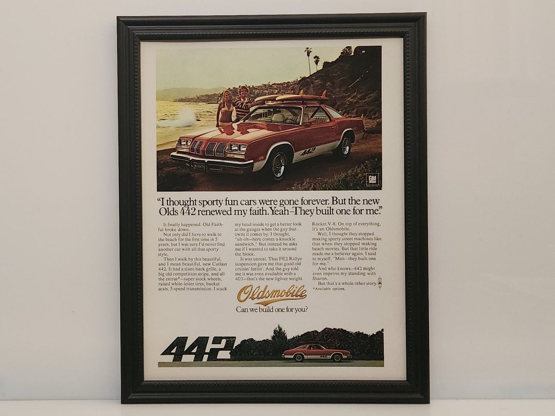 Framed Vintage 70's Car Ad Oldsmobile 442 Cutlass Coupe 1976 Classic ...