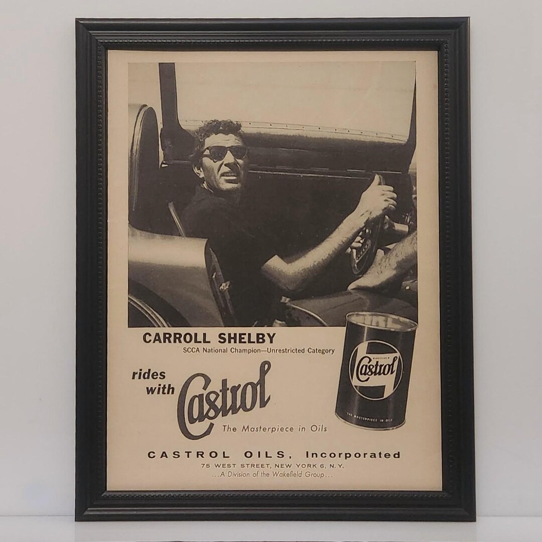 Framed Vintage 50's Casrtol Ad 1957 Carroll Shelby SCCA Nation Champion ...