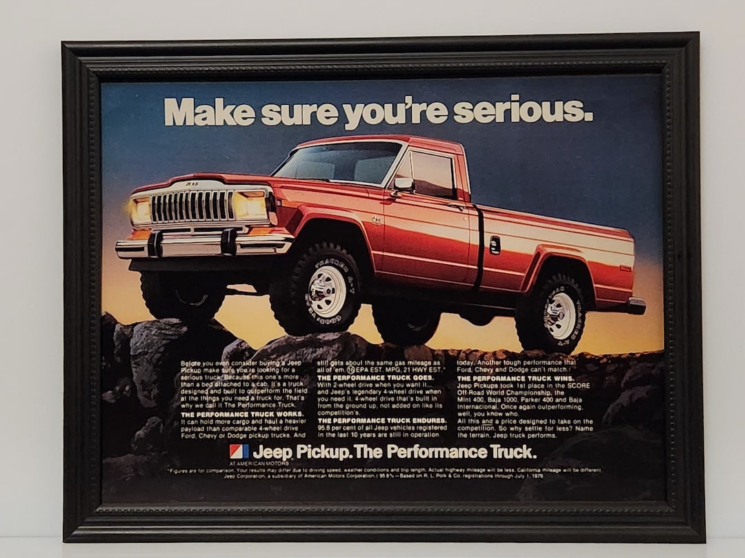 Framed Vintage 80's Car Ad AMC Jeep Comanche Pickup Truck 4x4 1981 ...