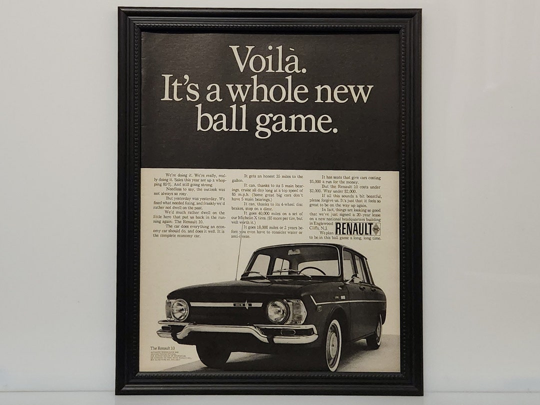 Framed 60's Vintage Car Ad 1968 Renault 10 Sedan Retro B&W ...
