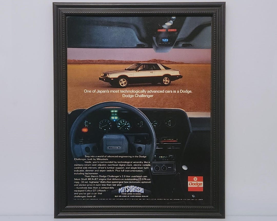Framed Vintage 80's Car Ad 1980 Dodge Challenger Classic Automotive ...