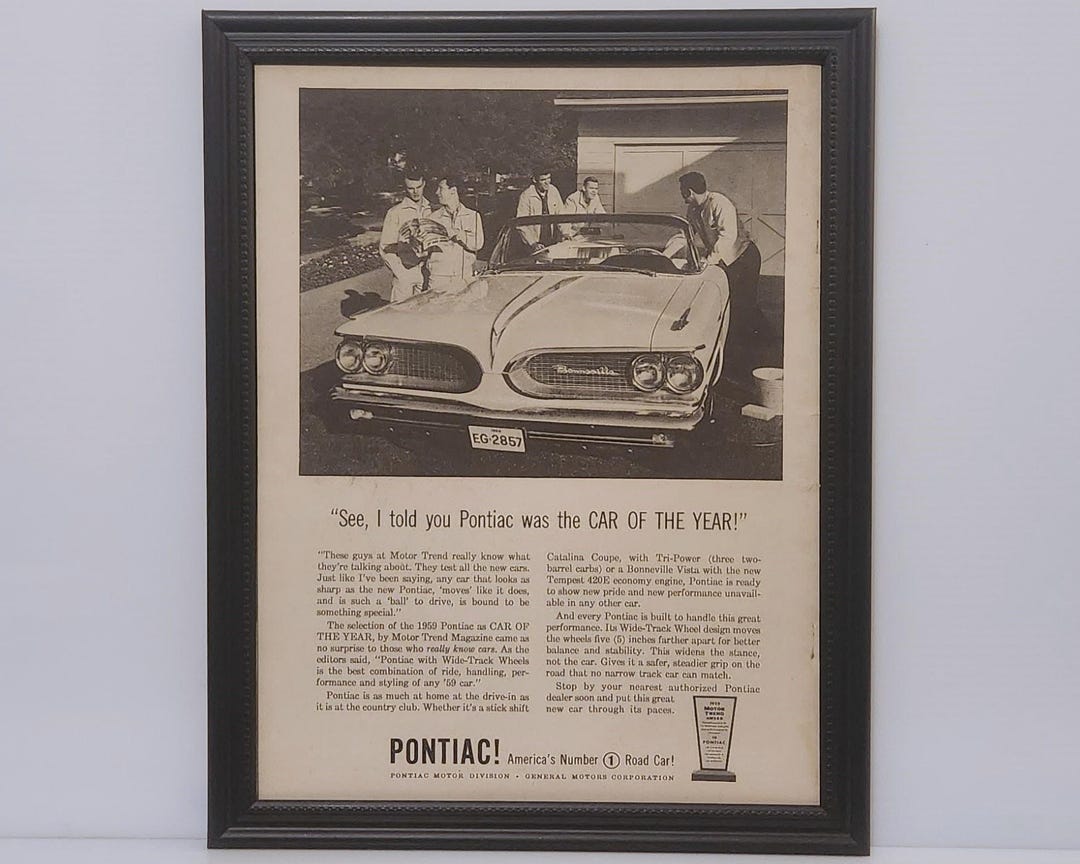 Framed Vintage 50's Car Ad 1959 Pontiac Bonneville Convertible Wide ...