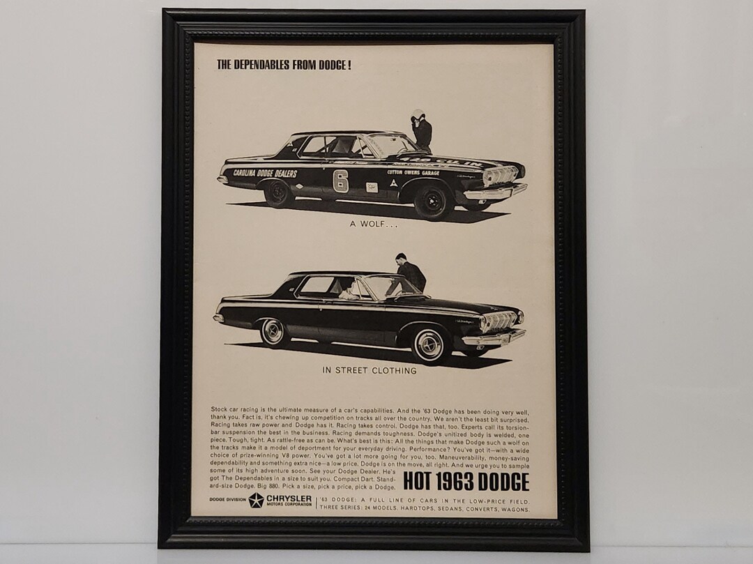 Framed 60's Vintage Car Ad 1963 Dodge Polara Ramcharger 426 Super Stock ...