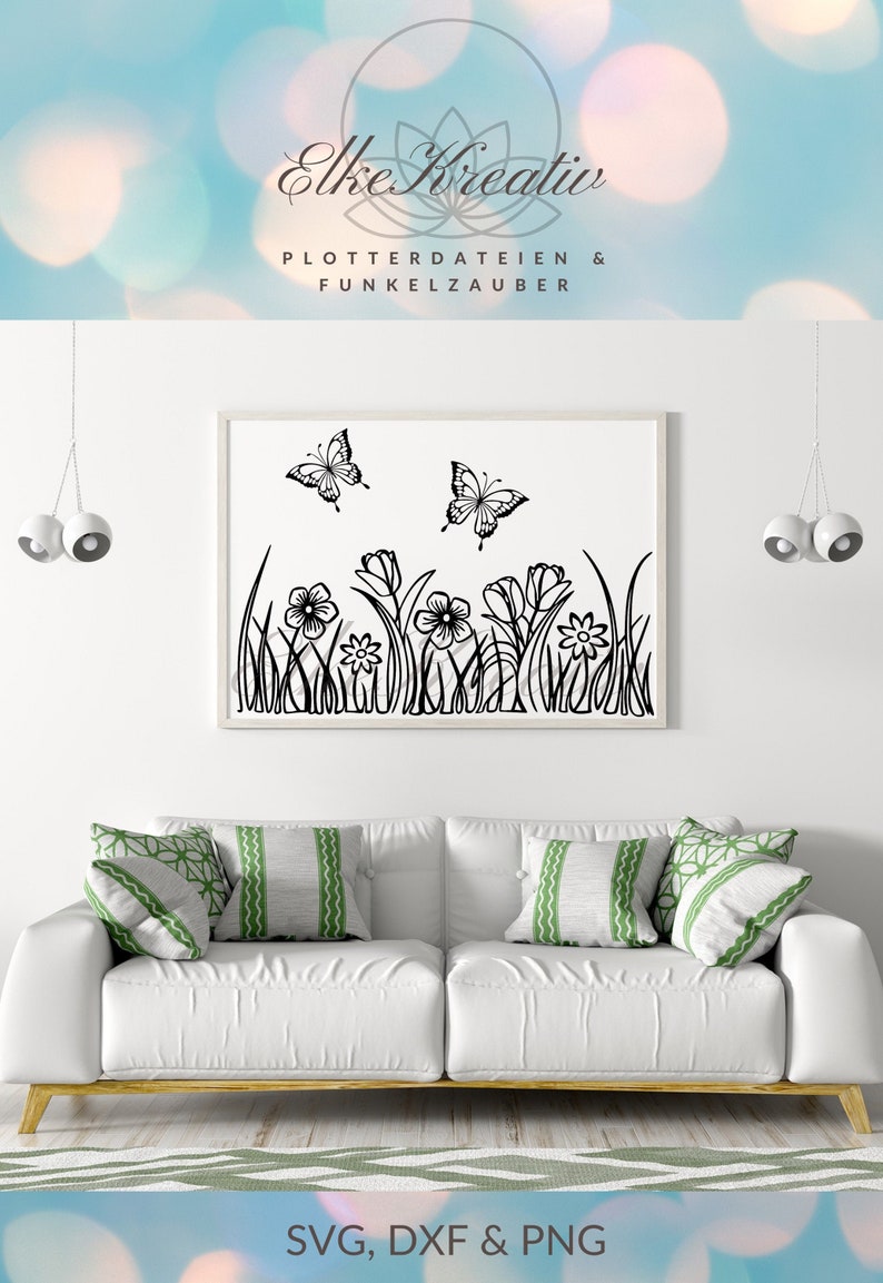 Plotterdatei Schmetterlings-Blumenwiese als SVG, DXF und PNG - Etsy.de