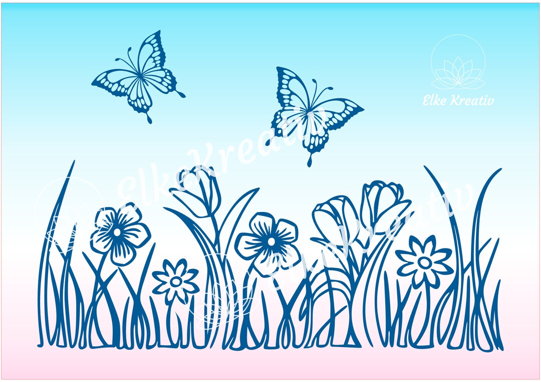 Plotterdatei Schmetterlings-Blumenwiese als SVG, DXF und PNG - Etsy.de