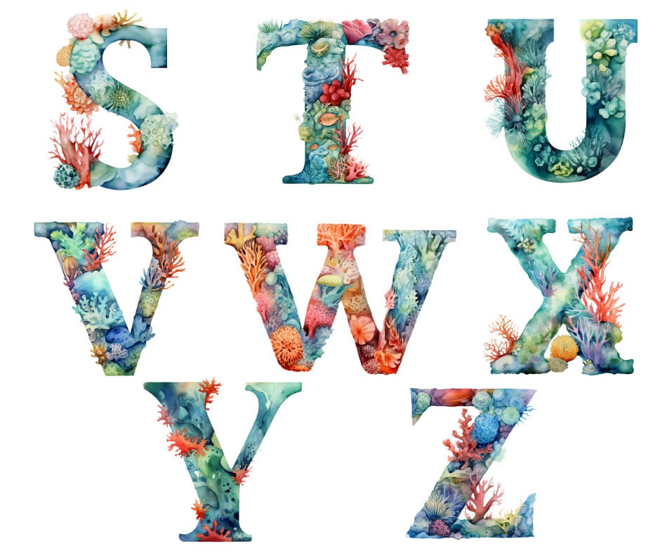 Coral Reef Mug, Sea Life Alphabet.coral Reef Letters,alphabet Coral ...