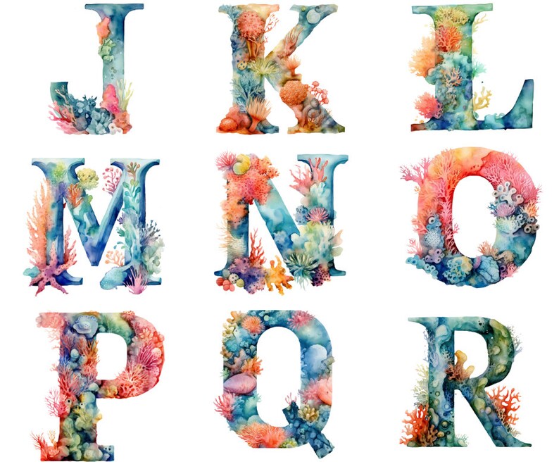Coral Reef Mug, Sea Life Alphabet.coral Reef Letters,alphabet Coral ...