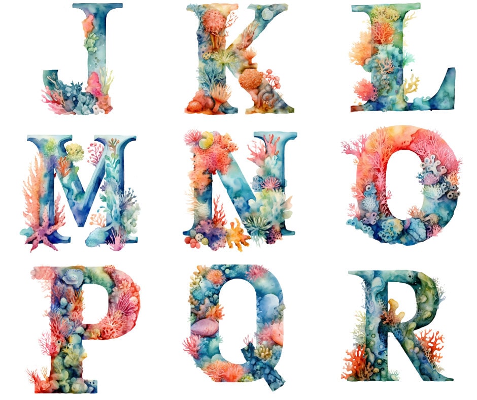 Coral Reef Mug, Sea Life Alphabet.coral Reef Letters,alphabet Coral ...