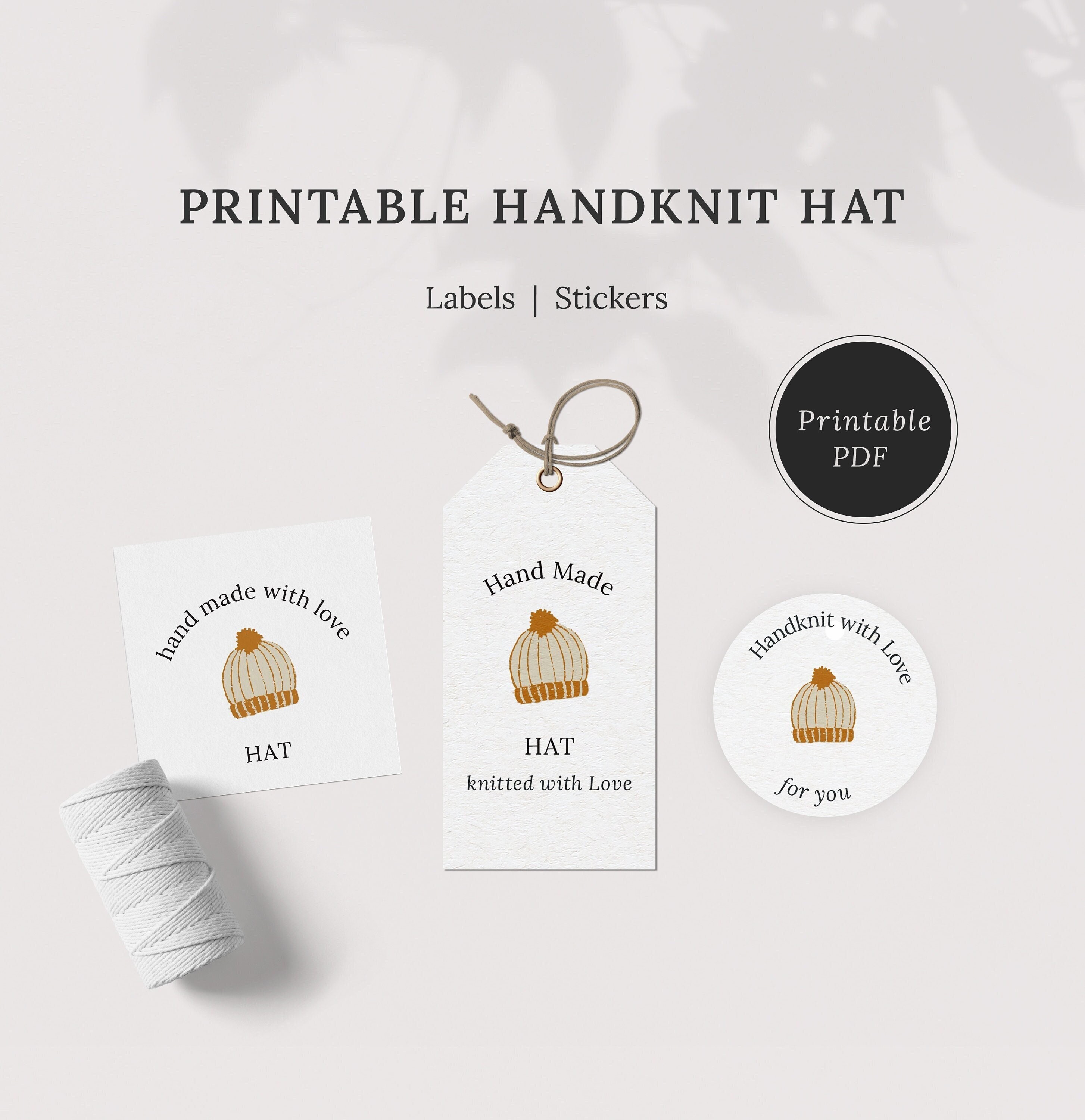 Printable Hand Knit Hat Knitting Tags Stickers Labels | Knitting Labels ...