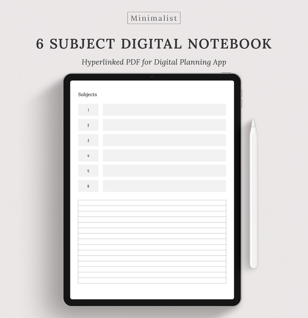 Digital 6 Subject Tabs Notebook | Hyperlinked Notebook for Goodnotes ...