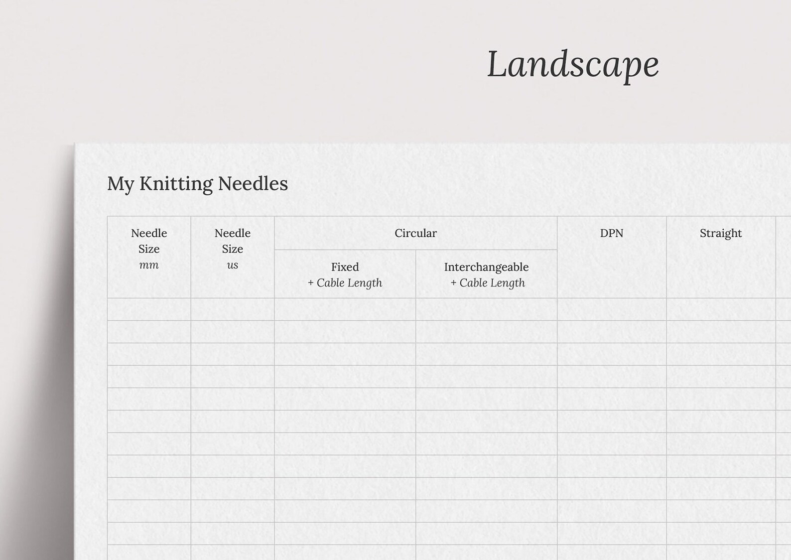 Printable Knitting Needles Inventory - Landscape | Minimalist Needles ...