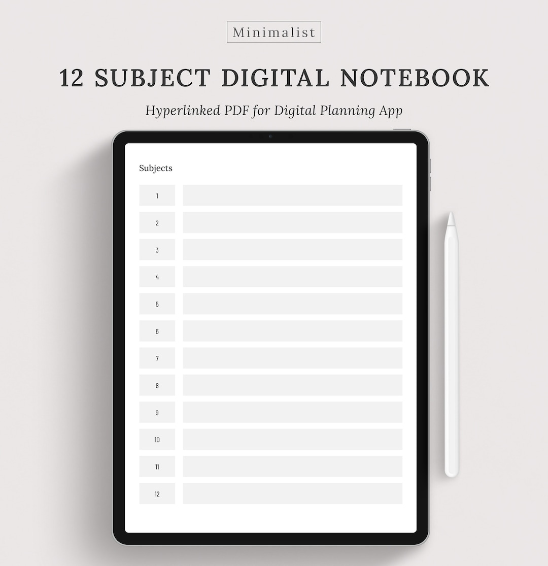 Digital 12 Subject Tabs Notebook | Hyperlinked Notebook for Goodnotes ...