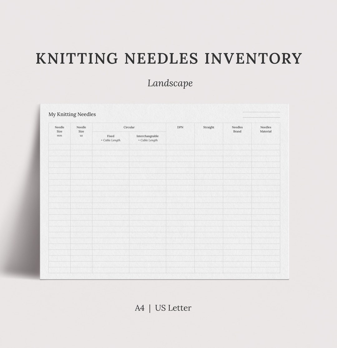 Printable Knitting Needles Inventory - Landscape | Minimalist Needles ...