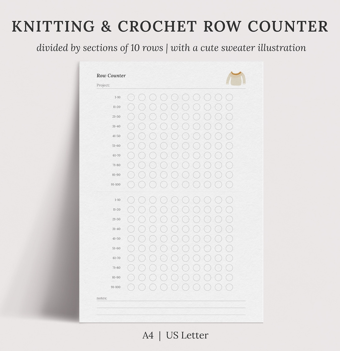 Printable Knitting and Crochet Row Round Counter | Sweater Row Counter ...