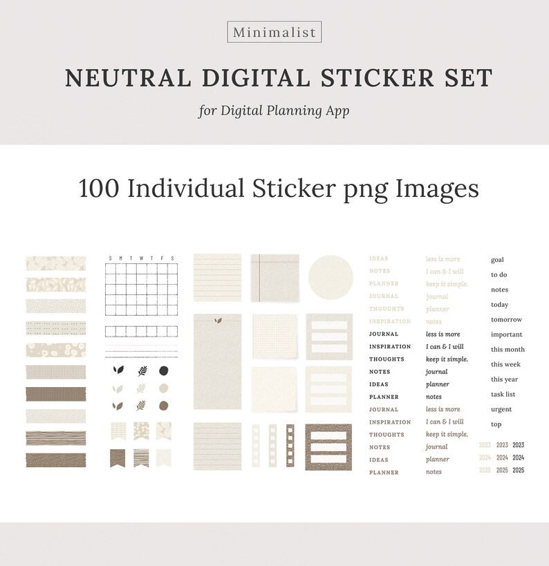 Digital Planning Sticker Set - Neutral Essential | Goodnotes Stickers ...