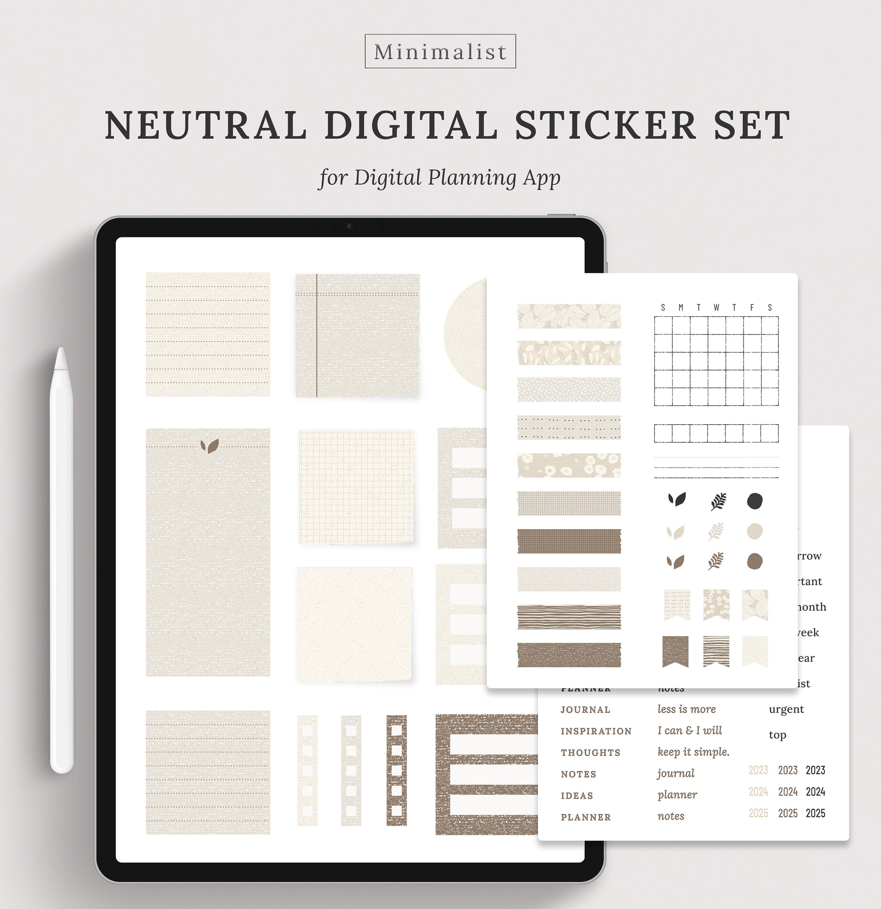 Digital Planning Sticker Set - Neutral Essential | Goodnotes Stickers ...