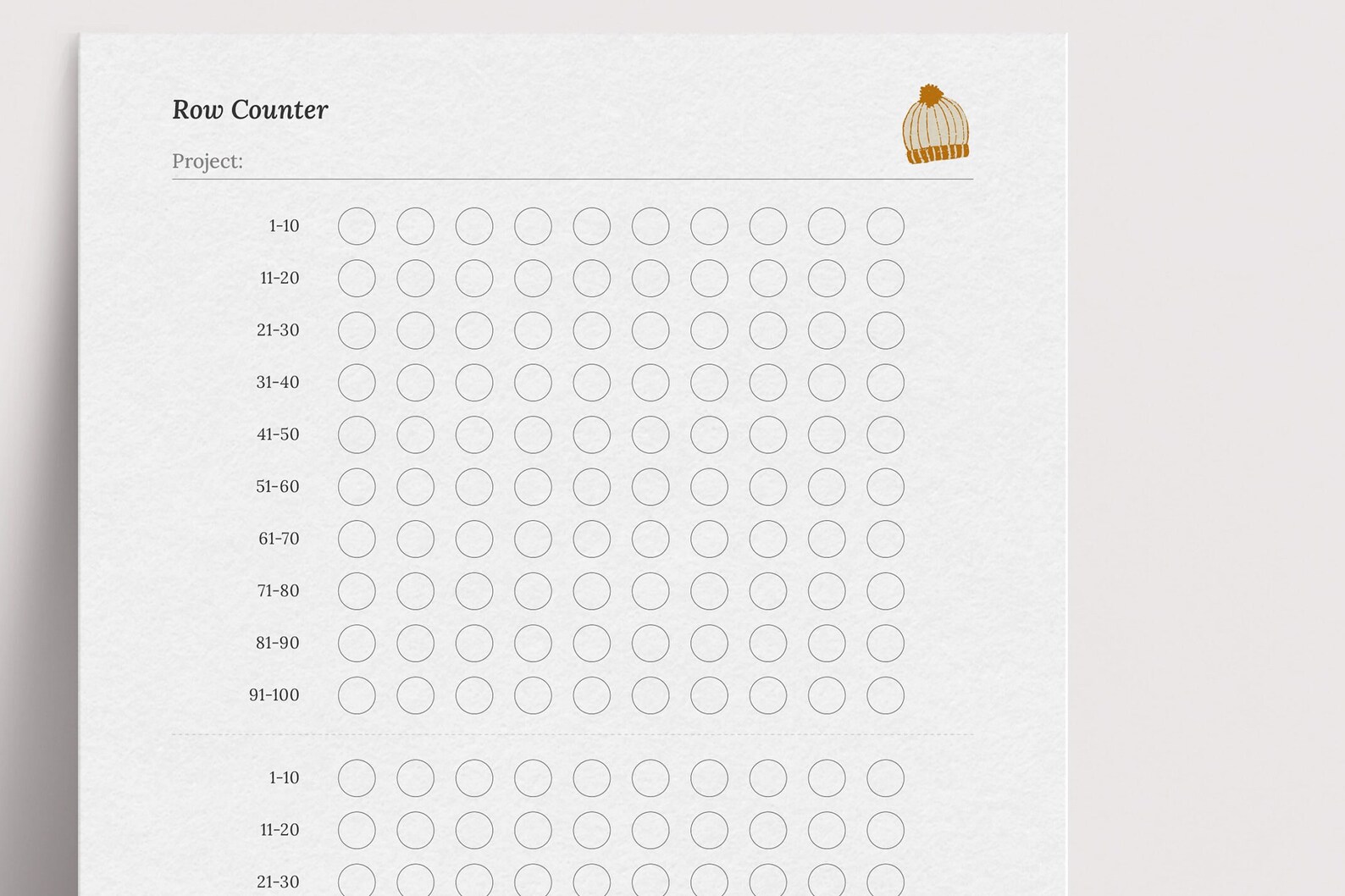 Printable Knitting and Crochet Row Round Counter | Hat Row Counter ...