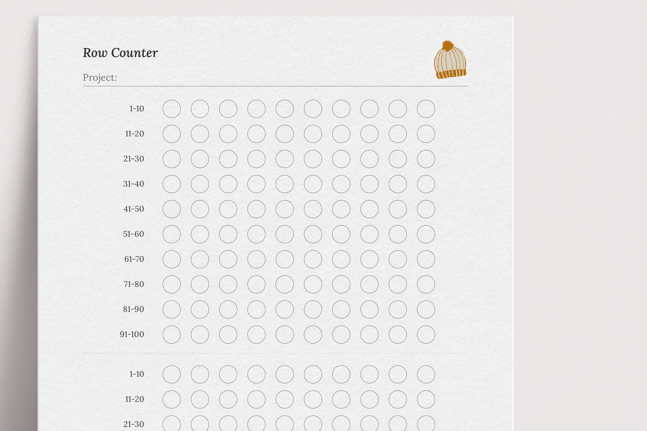 Printable Knitting and Crochet Row Round Counter | Hat Row Counter ...
