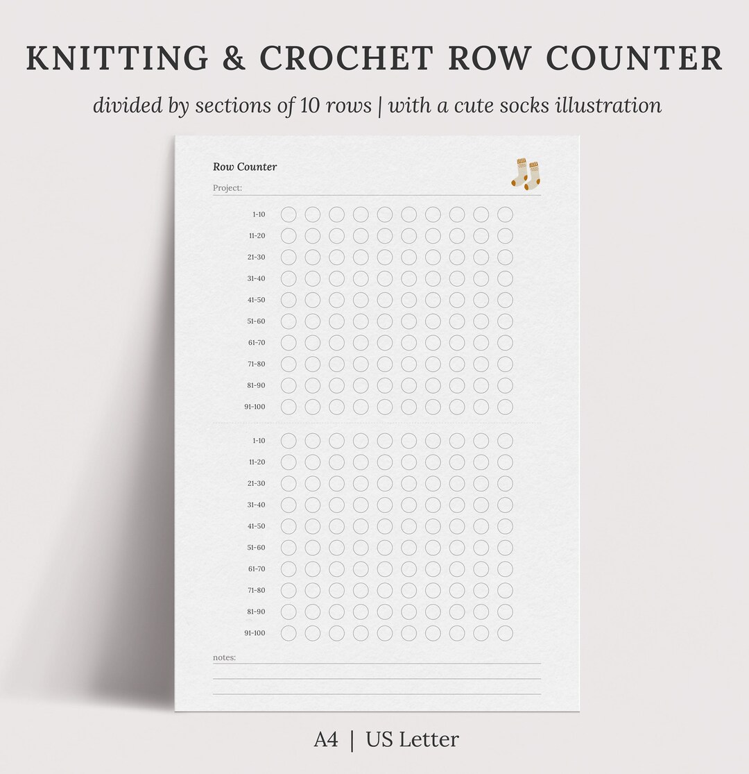 Printable Knitting and Crochet Row Round Counter | Socks Row Counter ...