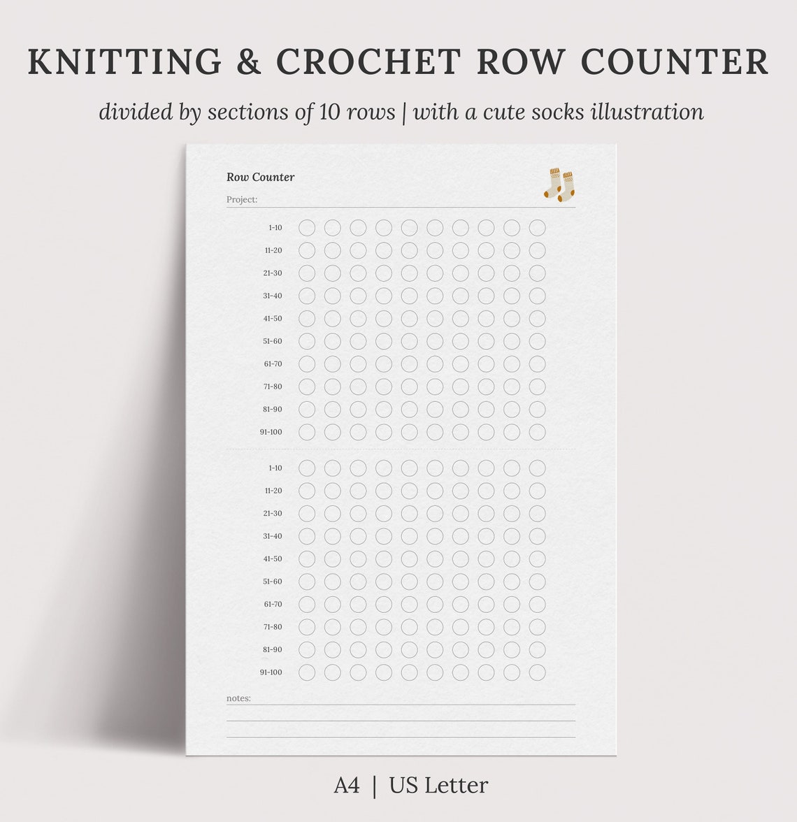 Printable Knitting and Crochet Row Round Counter | Socks Row Counter ...