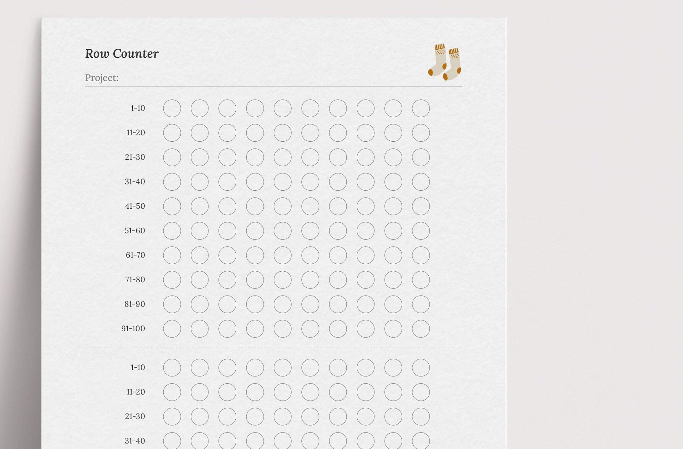 Printable Knitting and Crochet Row Round Counter | Socks Row Counter ...
