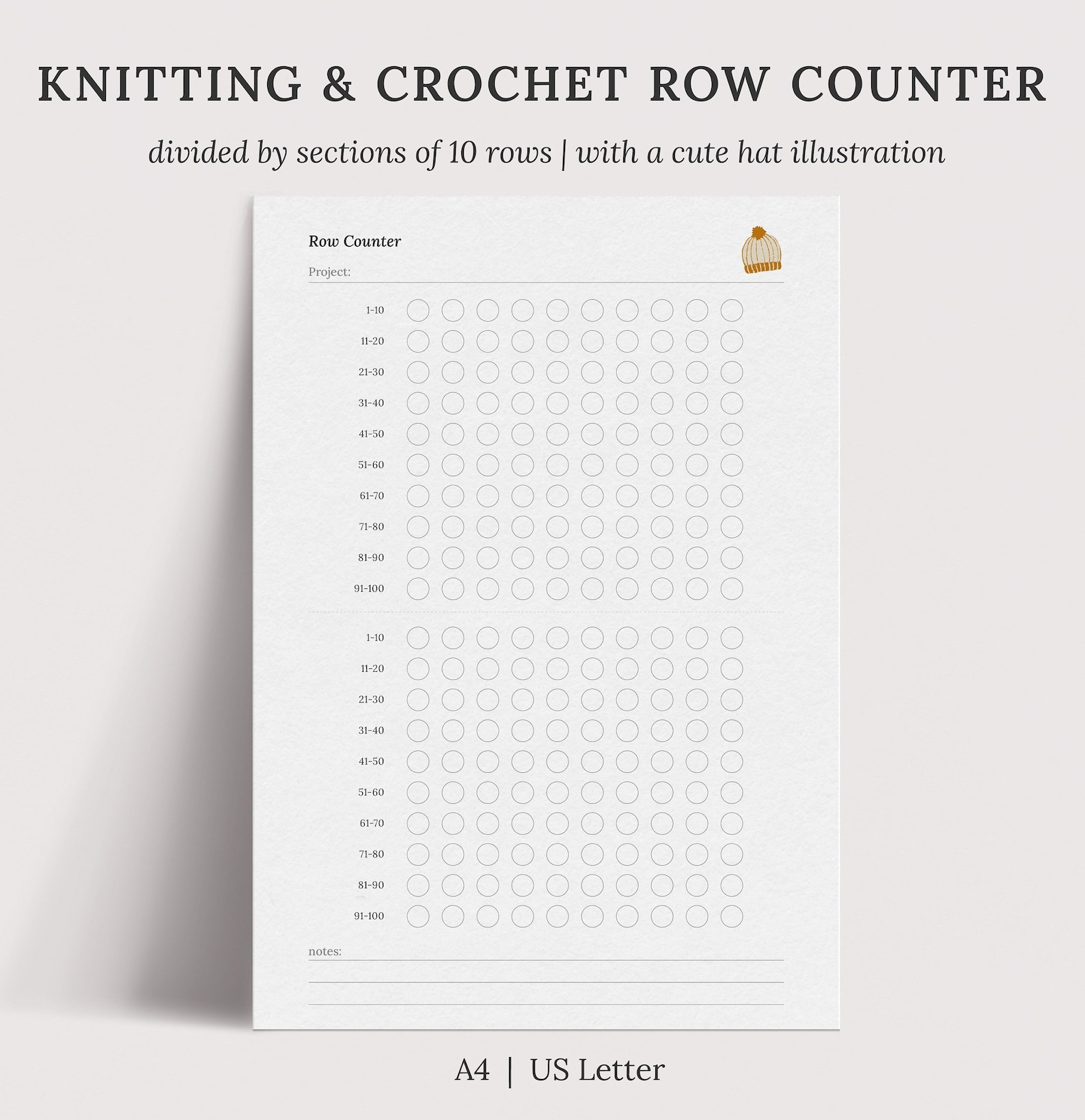 Printable Knitting and Crochet Row Round Counter | Hat Row Counter ...