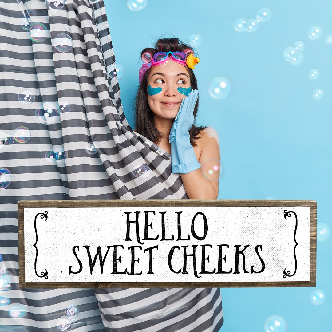 Hello Sweet Cheeks - Wooden Sign With Metal - Farmhouse Bathroom Decor ...