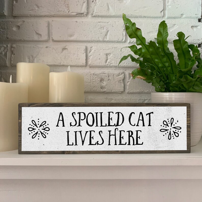 A Spoiled Cat Lives Here Metal Wood Sign Light Farmhouse - Etsy