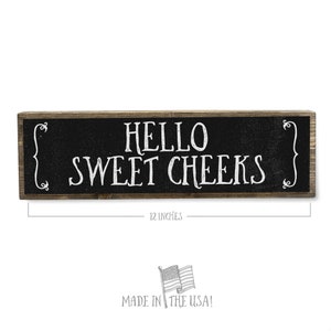 Hello Sweet Cheeks Metal Wood Sign Funny Bathroom Decor Rustic Wall Art ...