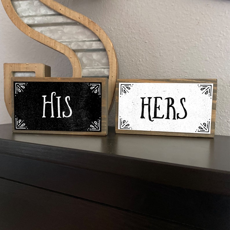 His Hers Two Handmade Rustic Couple Metal Wood Signs Cute - Etsy