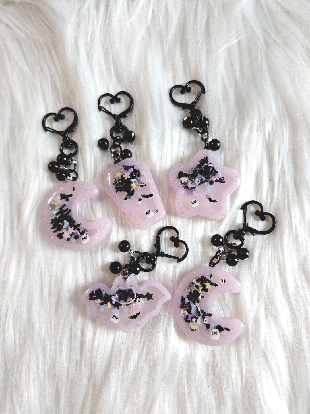 Pink Pastel Goth RIP Coffin, Star, Bat, Moon Crescent Resin Shaker ...