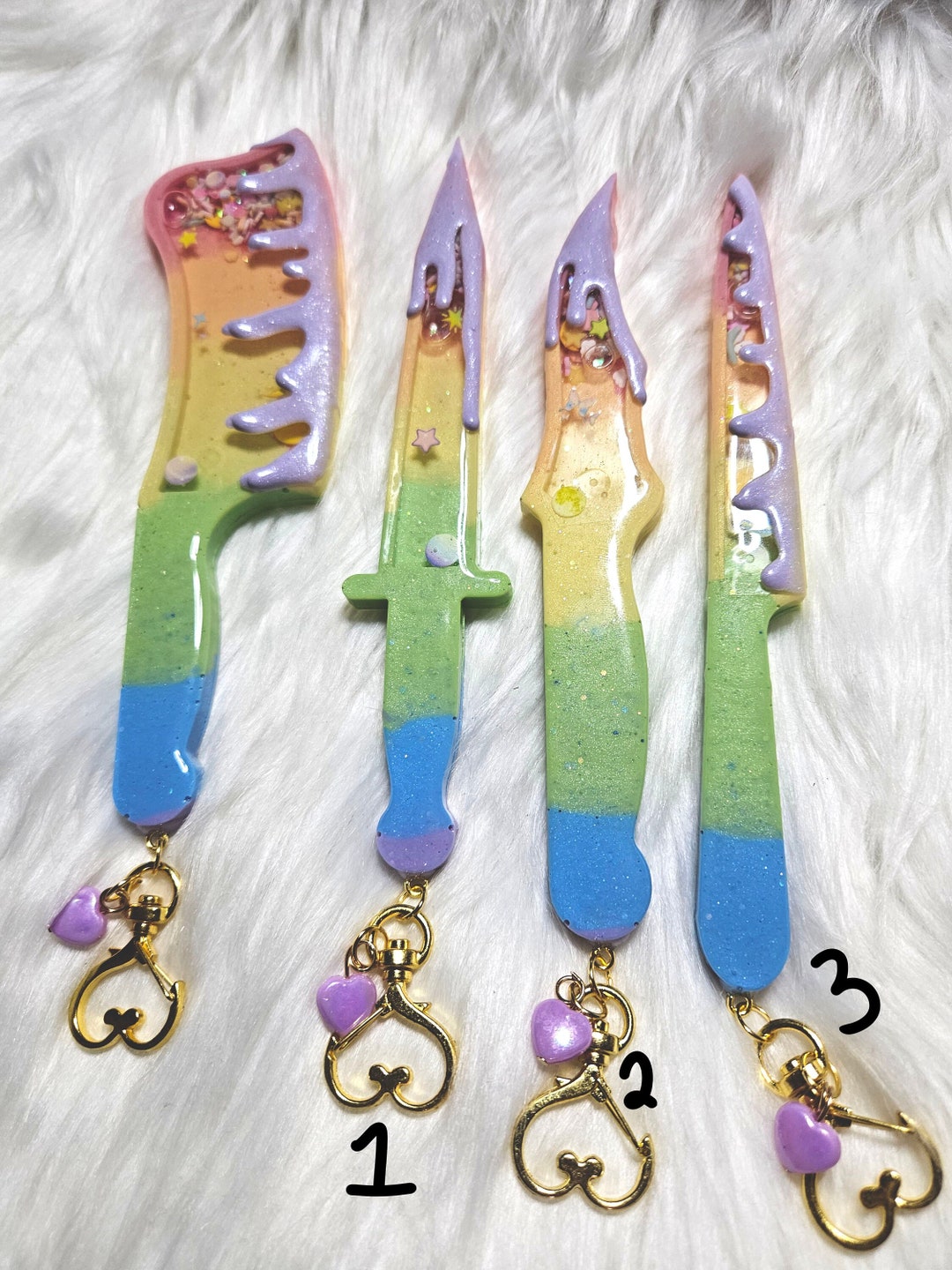 Rainbow Pastel Fake Dagger and Cleaver Resin Shaker Keychains Charms - Etsy