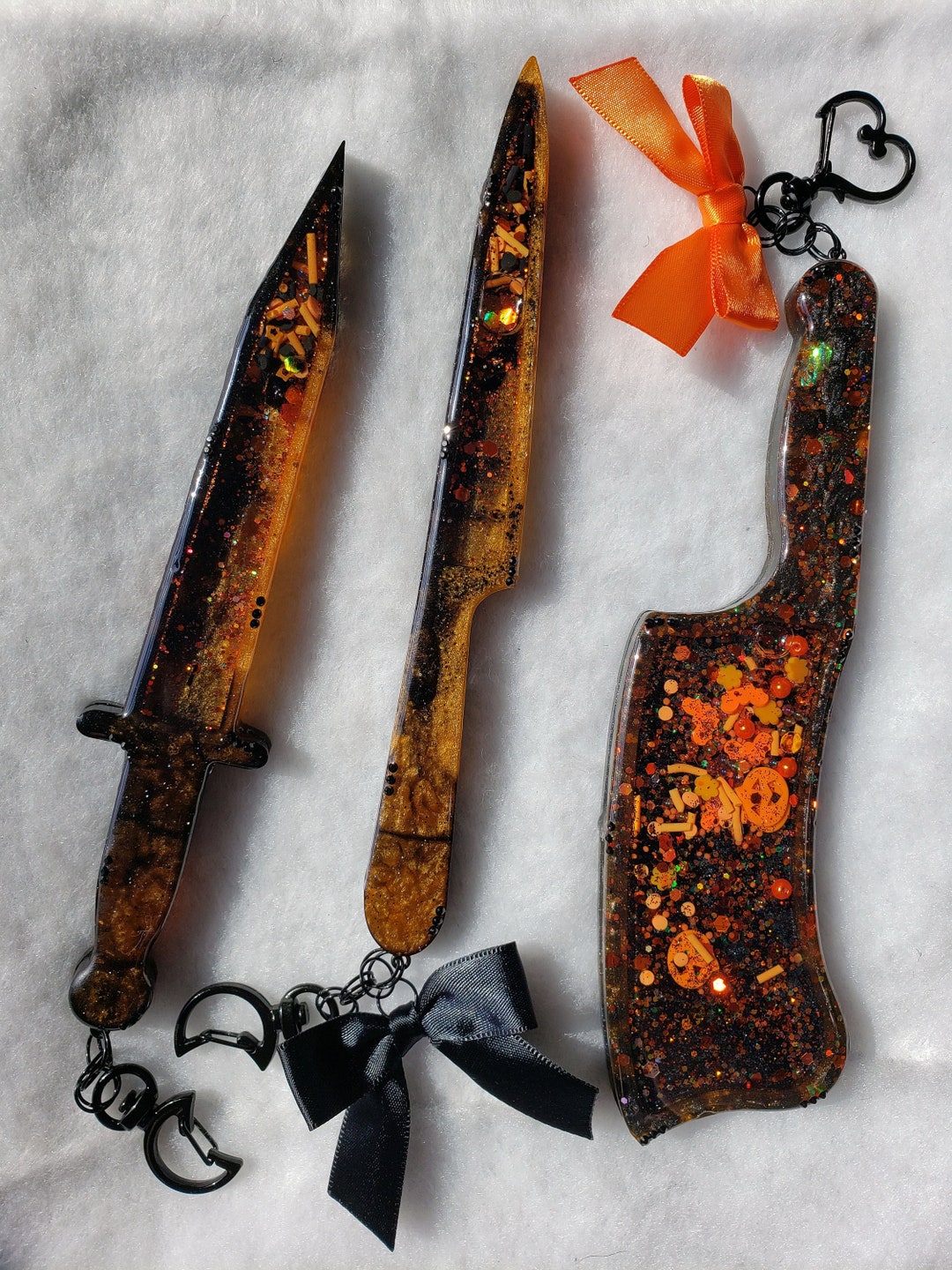 Large Halloween Goth Black Orange Fake Cleaver Dagger Epoxy - Etsy