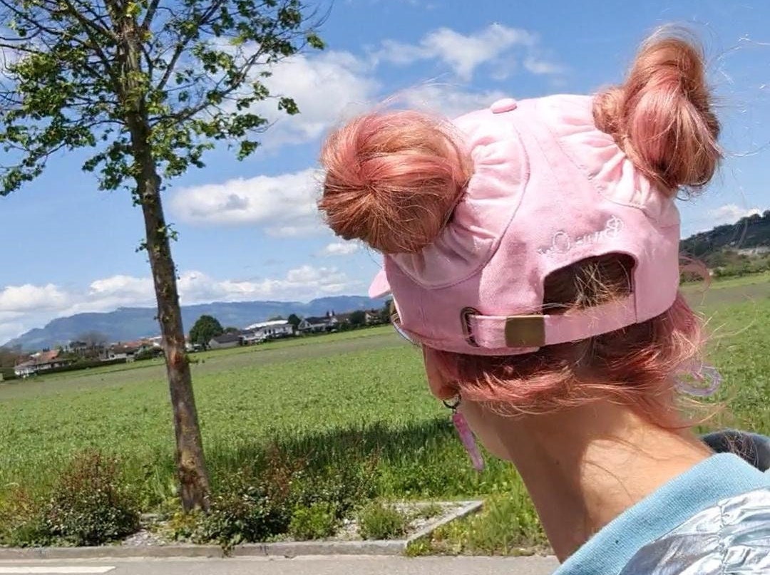 BUNZ OUT Light Pink Baseball Cap Space Buns Pigtails Female Cap Pony ...
