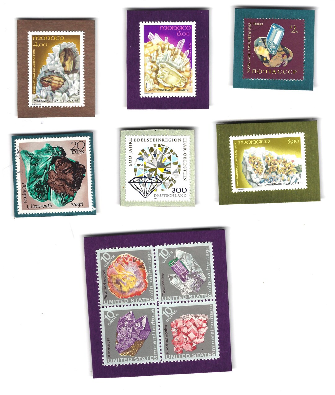 Set of 7 Rocks and Minerals Postage Stamp Refrigerator Magnets ...