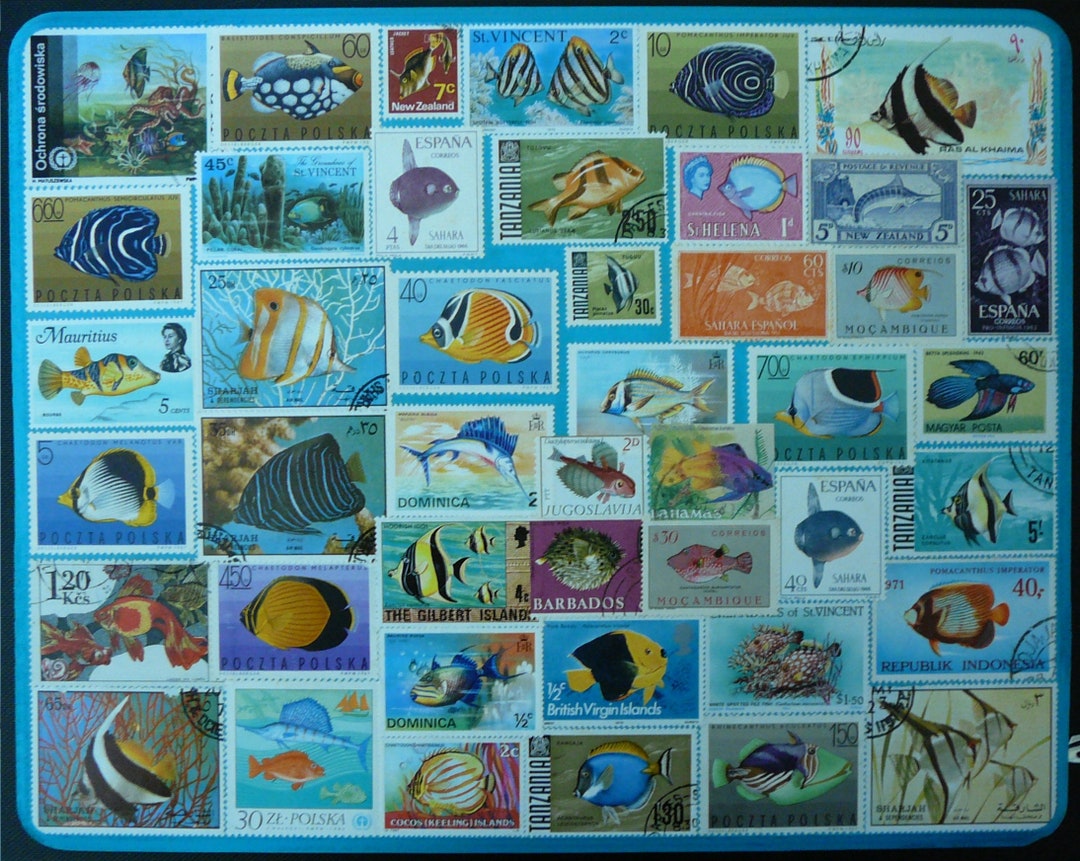 Tropical Fish Postage Stamps Collage - Etsy