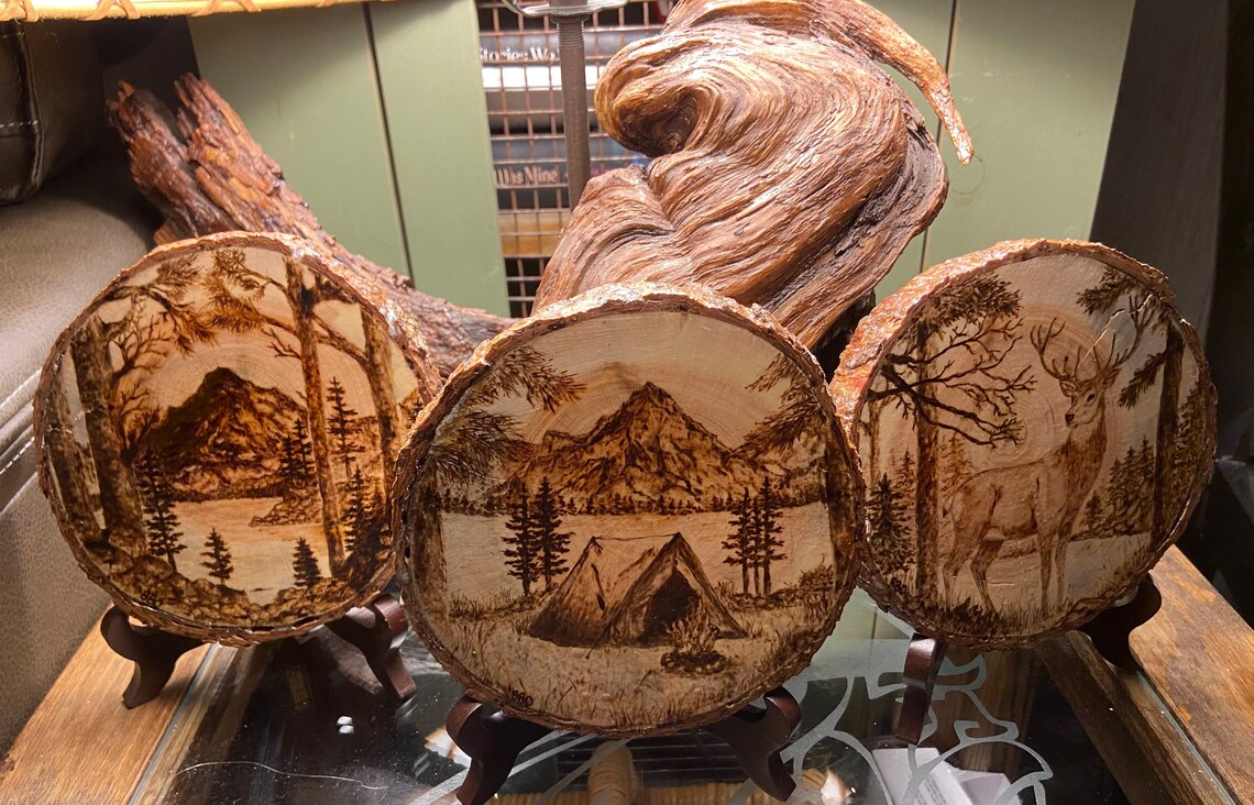 Mountain Lake Woodburned Art - Etsy