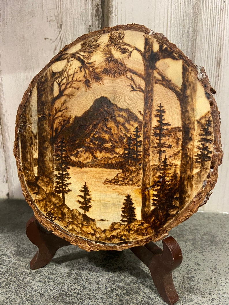 Mountain Lake Woodburned Art - Etsy