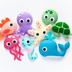 Pattern Felt Sea Creatures Whale, Fish, Turtle, Octopus, Starfish ...
