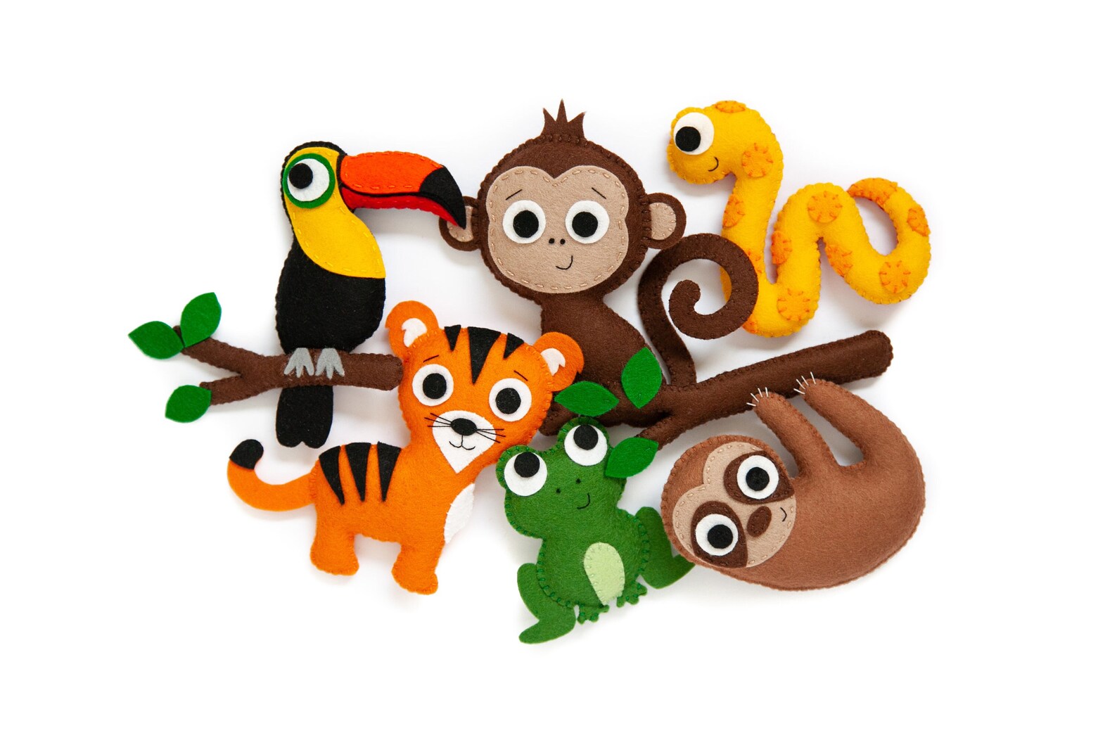 Pattern Rainforest Jungle Animal Set With Monkey, Tiger, Snake, Frog ...