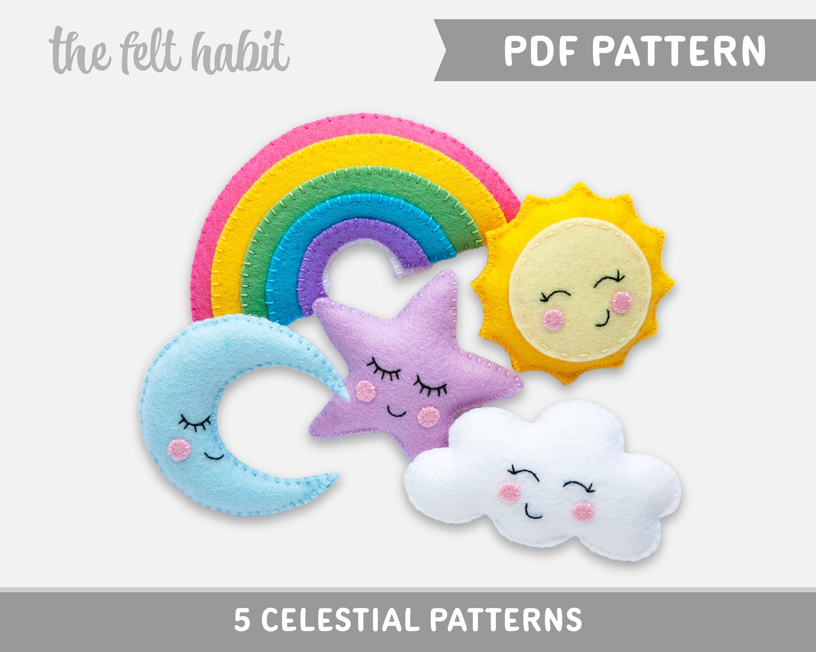 Pattern Felt Celestial Sewing Pattern Rainbow Sun Cloud - Etsy