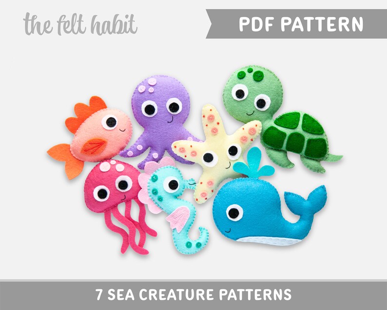 Pattern Felt Sea Creatures Whale Fish Turtle Octopus - Etsy