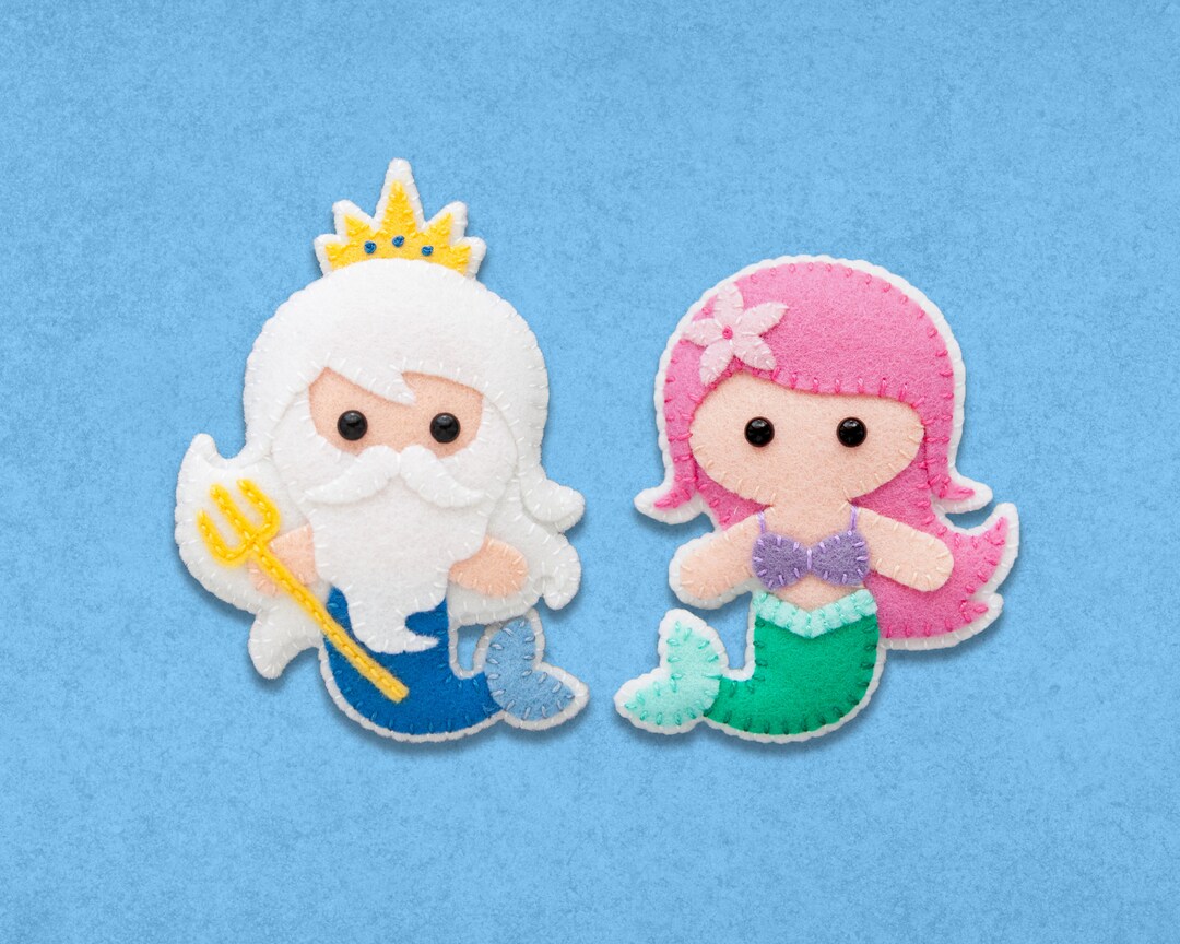 Pattern: Felt Mermaid and Poseidon Sea Creature Ornaments - Etsy