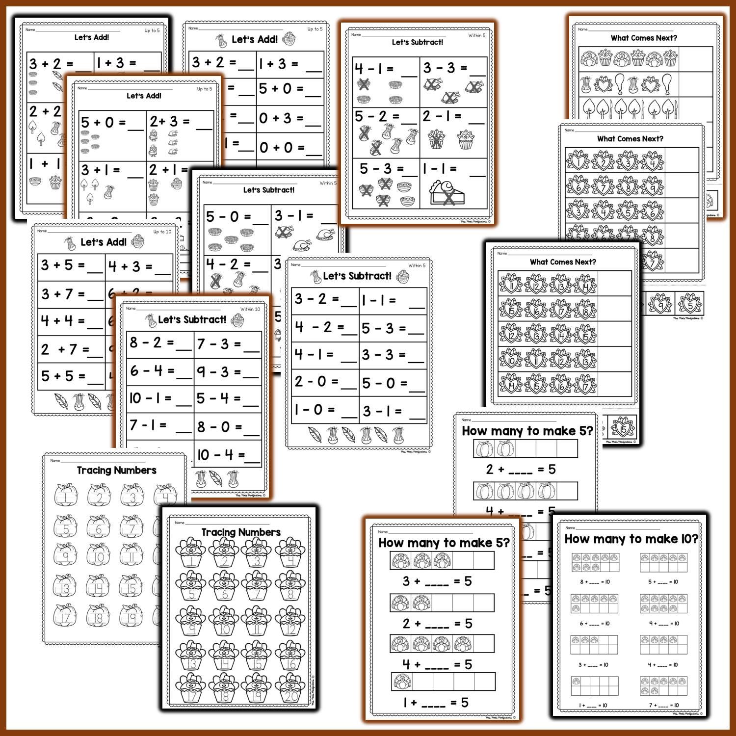 Thanksgiving Math Worksheets- NO PREP - Etsy